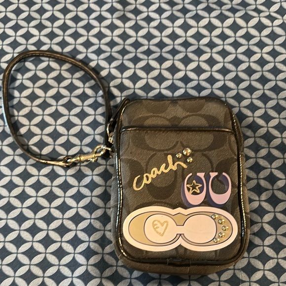 Coach | Bags | Coach Small Black Multicolored Monogram Printed Wristlet ...